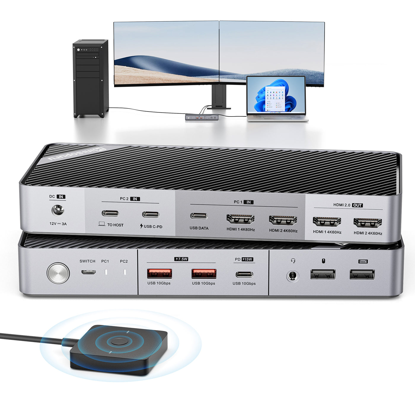 Minisopuru KVM Switch, Dual Monitor KVM Switch for Desktop and Laptop