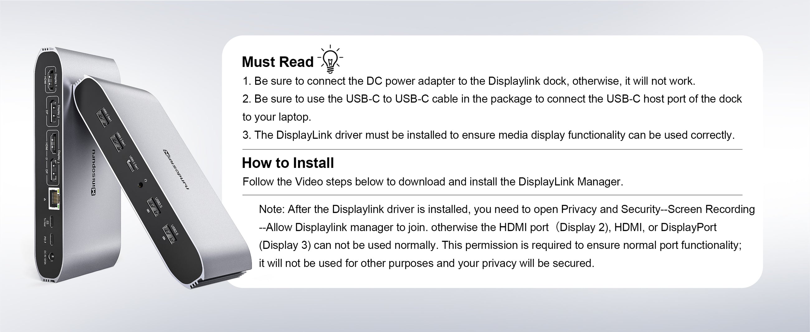 Minisopuru DisplayLink Laptop Docking Station for MacBook M1/M2/Windows