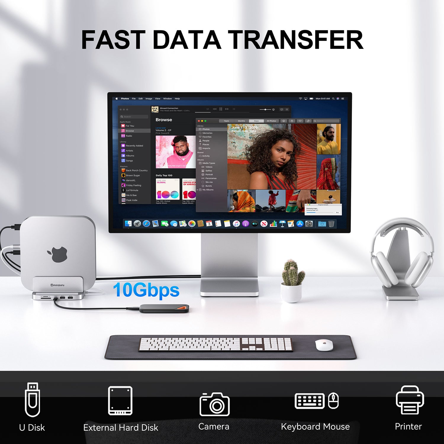 Minisopuru Upgrade 10GB TYPE-C Mac mini M1/M2 Stand & Docking Station